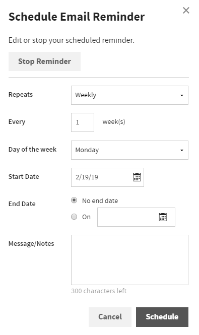 Schedule email reminders for list reordering